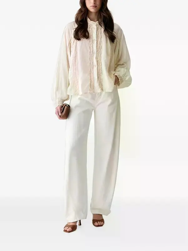 HAVEONE Lace-trim Button-up Blouse