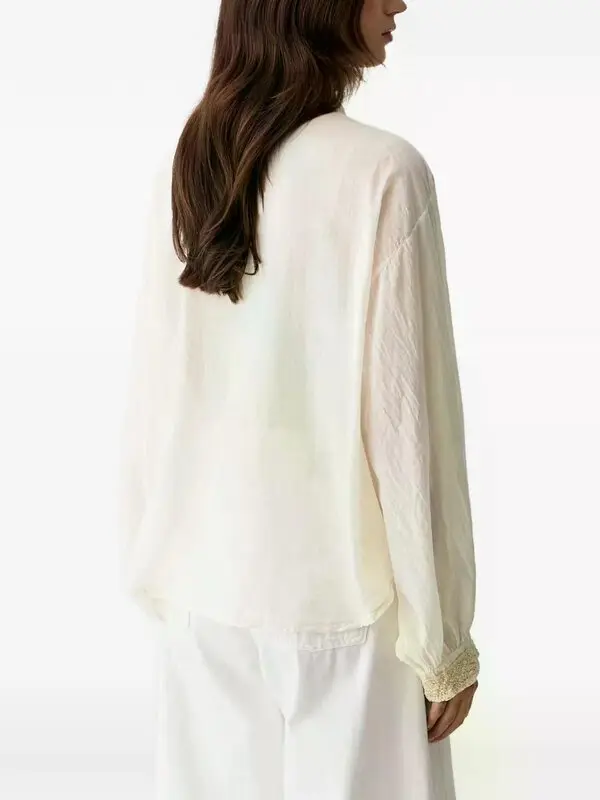 HAVEONE Lace-trim Button-up Blouse