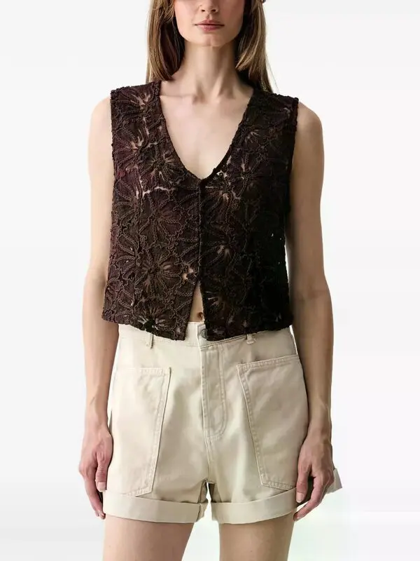 HAVEONE Floral-lace V-neck Top