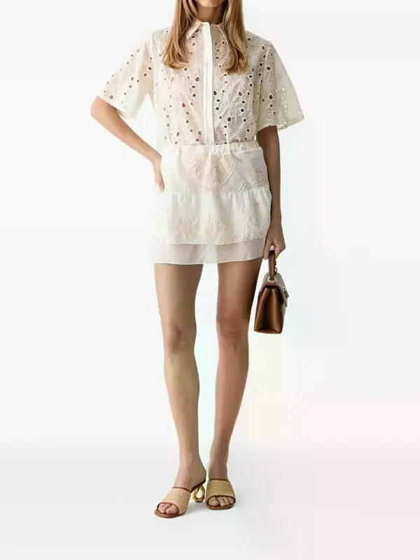 HAVEONE Embroidered Tiered Mini Skirt