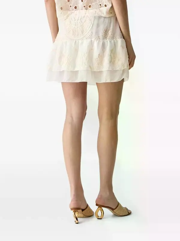 HAVEONE Embroidered Tiered Mini Skirt
