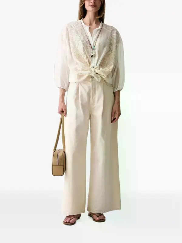HAVEONE Embroidered Button-up Blouse
