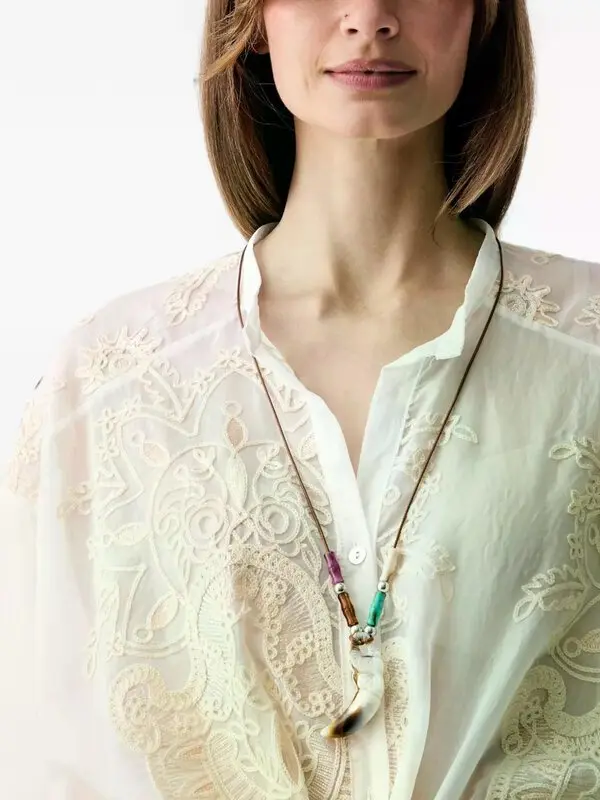HAVEONE Embroidered Button-up Blouse
