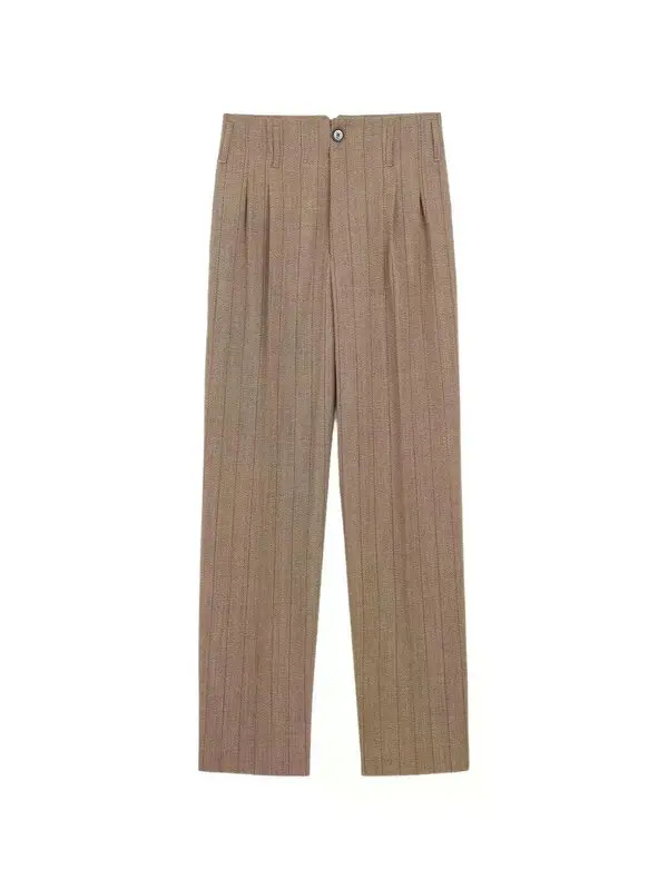 AMI Paris Striped Wool Two-pleats Trousers - Brown