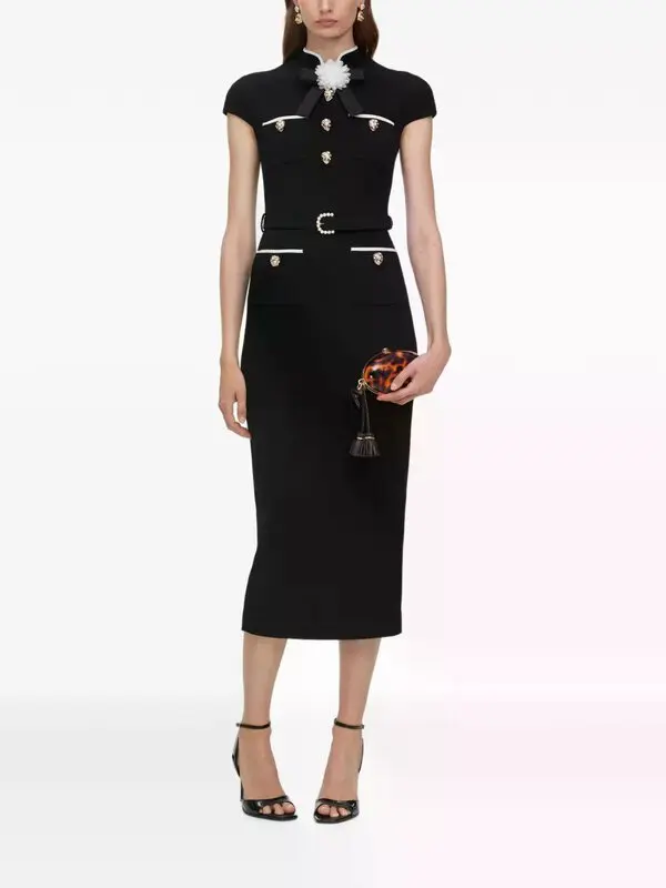 SELF-PORTRAIT Wool Crepe Midi Dress With Embellishments - Black