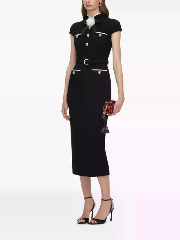 SELF-PORTRAIT Wool Crepe Midi Dress With Embellishments