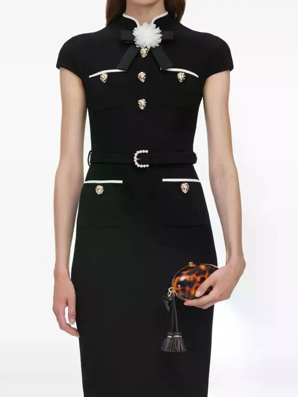 SELF-PORTRAIT Wool Crepe Midi Dress With Embellishments