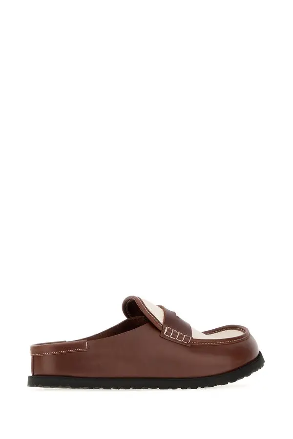 BIRKENSTOCK Two-tone Canvas And Nappa Leather Naples Slippers