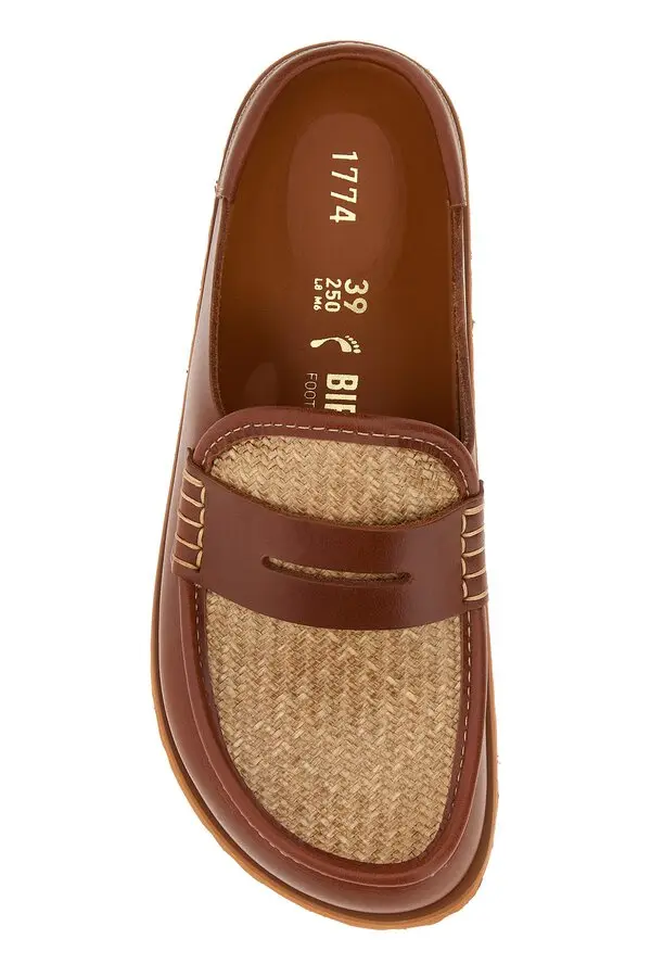 BIRKENSTOCK Two-tone Raffia And Nappa Leather Naples Slipper
