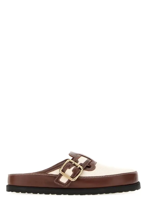 BIRKENSTOCK Two-tone Leather And Canvas Boston Slippers - White