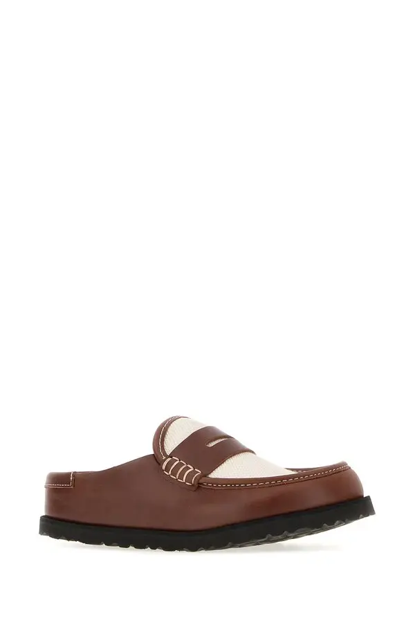 BIRKENSTOCK Two-tone Canvas And Nappa Leather Naples Slippers