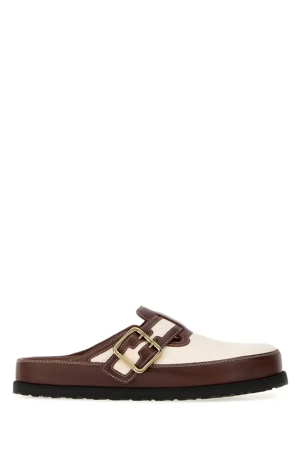 BIRKENSTOCK Two-tone Leather And Canvas Boston Slippers - White