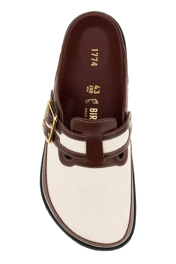 BIRKENSTOCK Two-tone Leather And Canvas Boston Slippers