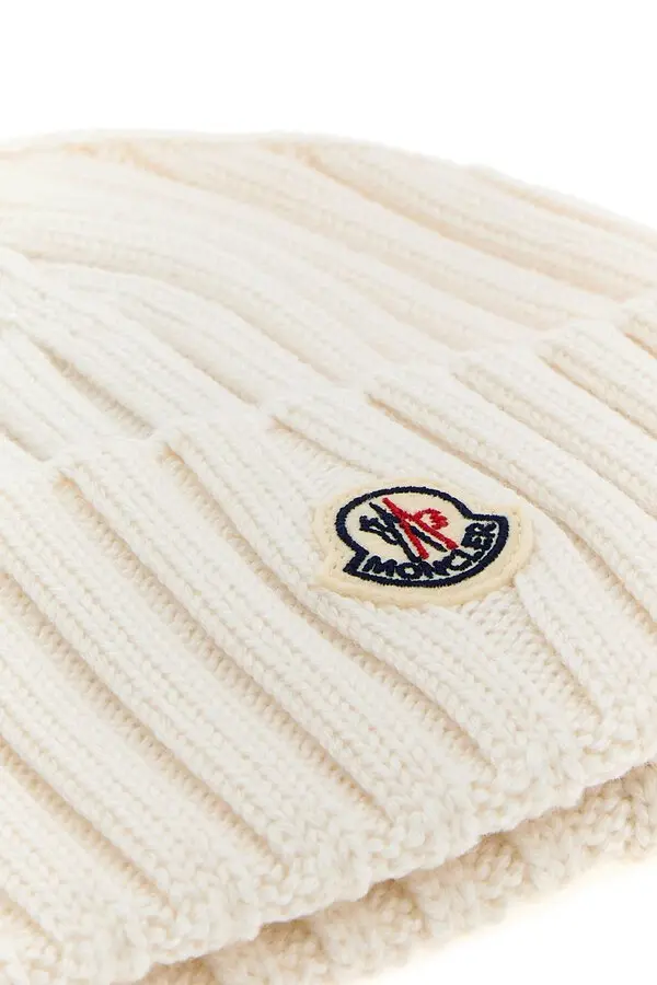 Moncler Ivory Wool Beanie Hat
