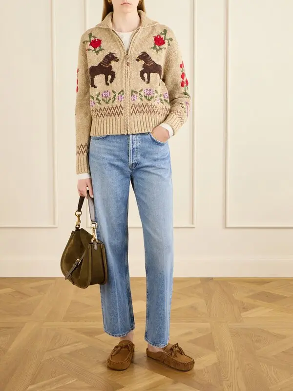 Polo Ralph Lauren Embroidered Horse And Floral Motif Cardigan - Brown