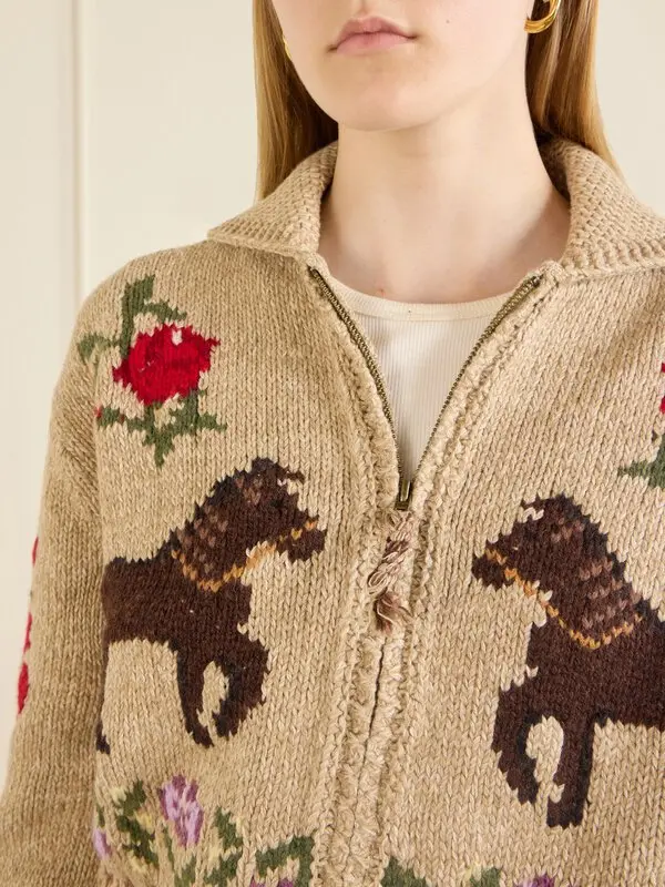 Polo Ralph Lauren Embroidered Horse And Floral Motif Cardigan - Brown