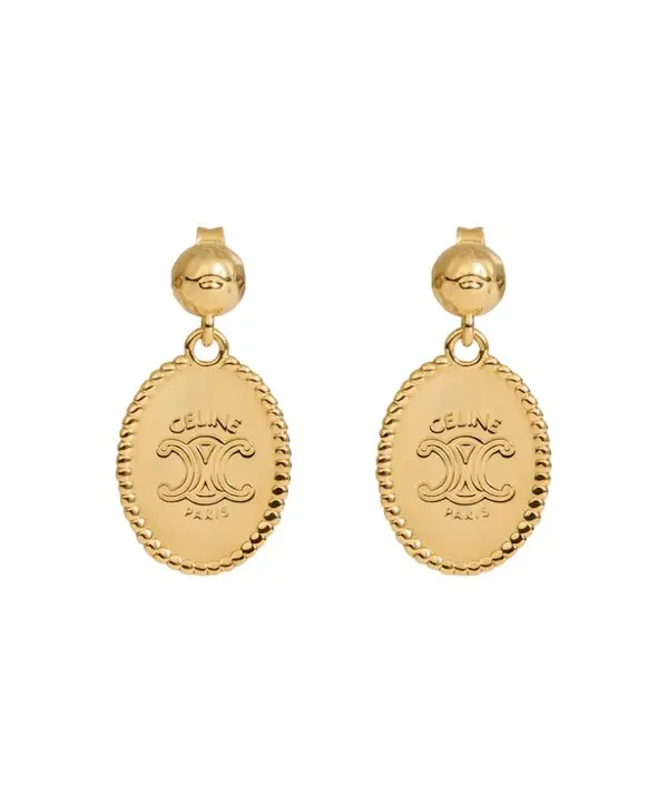 Celine Triomphe Medal Earrings - Gold