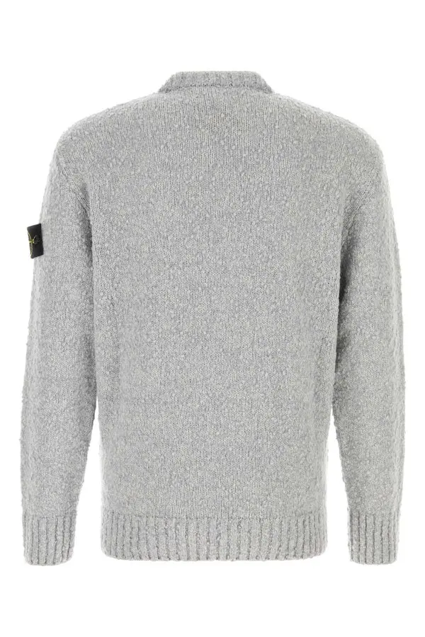 Stone Island Light Grey Wool Blend Textured Pullover - Gray