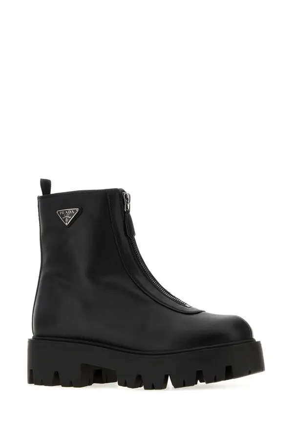Prada Leather Ankle Boots With Zip Closure