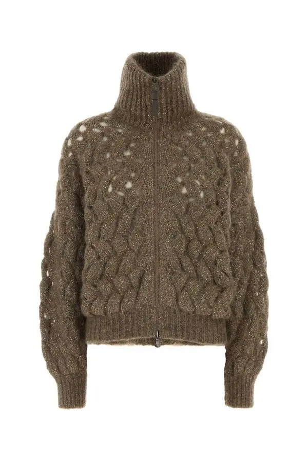 Brunello Cucinelli Mud Mohair Blend Cardigan - Brown