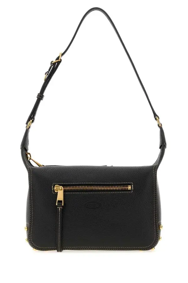 TOD'S Leather Shoulder Bag With Golden Metal Finishing - Black