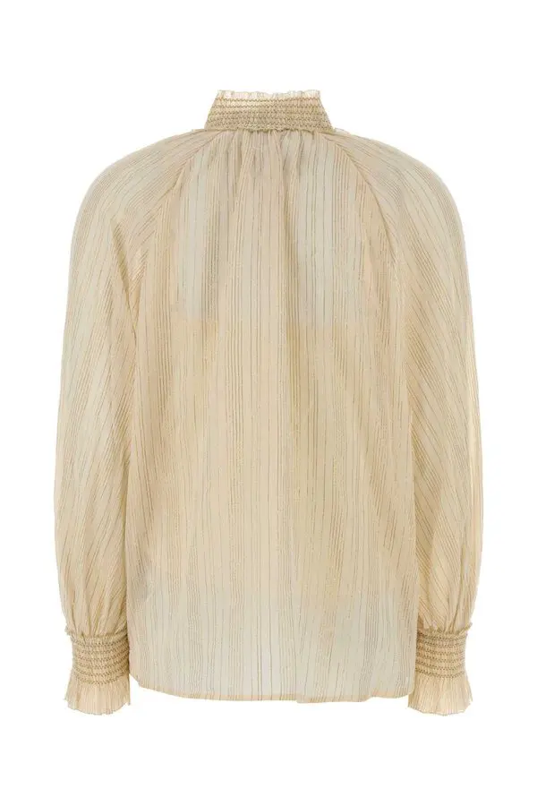 Zimmermann Cream Cotton Blend Aster Shirt With Metallic Stripes