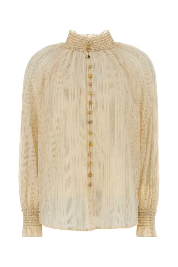Zimmermann Cream Cotton Blend Aster Shirt With Metallic Stripes - Yellow