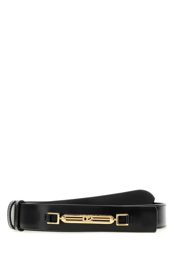 Dsquared2 Leather Belt With Golden Metal Finishing - Black