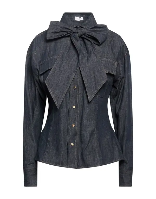 Brunello Cucinelli Denim Bow-tie Neck Long Sleeve Shirt