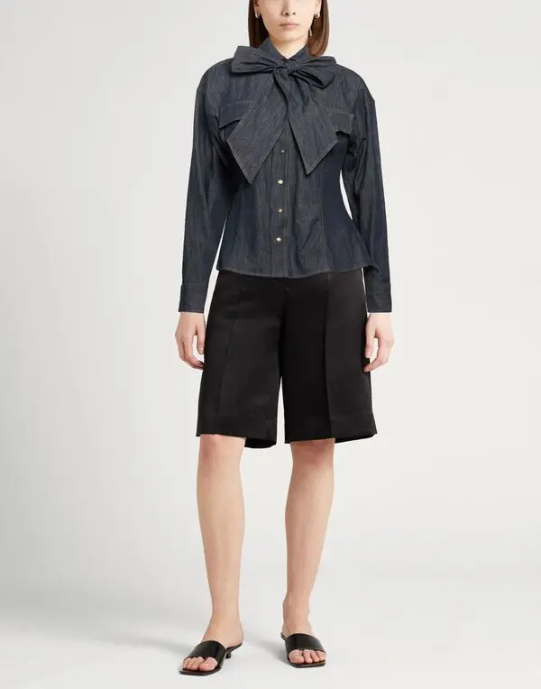 Brunello Cucinelli Denim Bow-tie Neck Long Sleeve Shirt