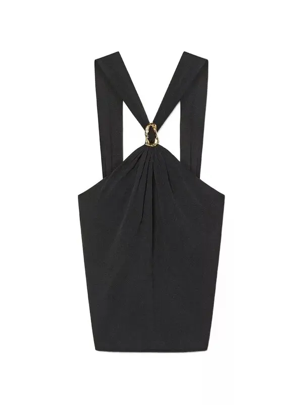 FORTE_FORTE Crepe Halterneck Top With Gold-tone Buckle Detail