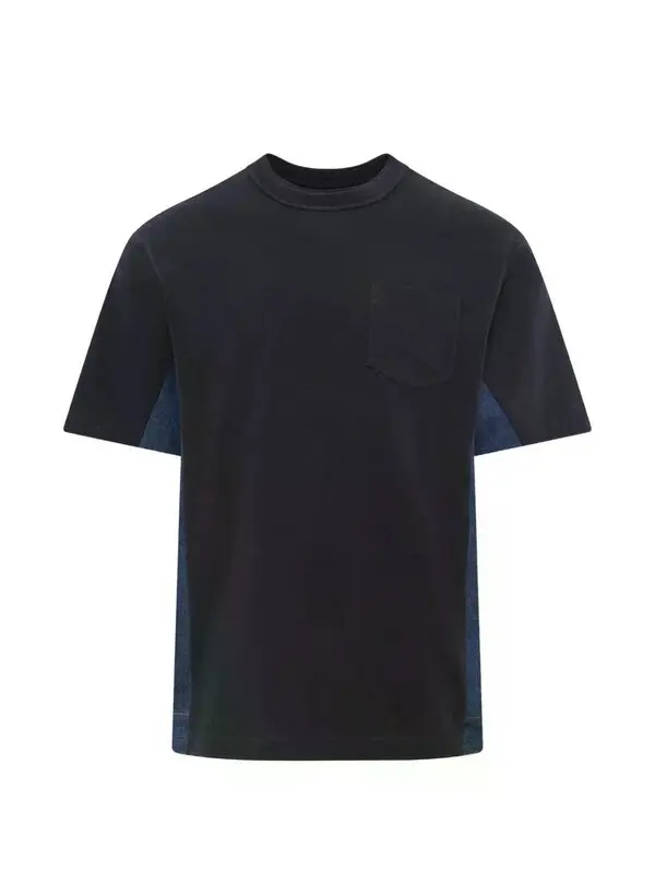 Sacai Denim-panelled Cotton-jersey T-shirt - Blue