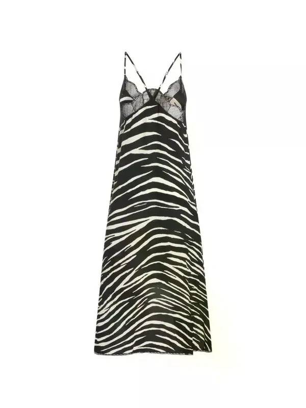 Zadig&Voltaire Zebra Print Lace Trim V-neck Dress