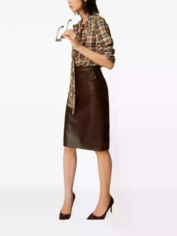 TWINSET Faux Leather Midi Skirt - Brown