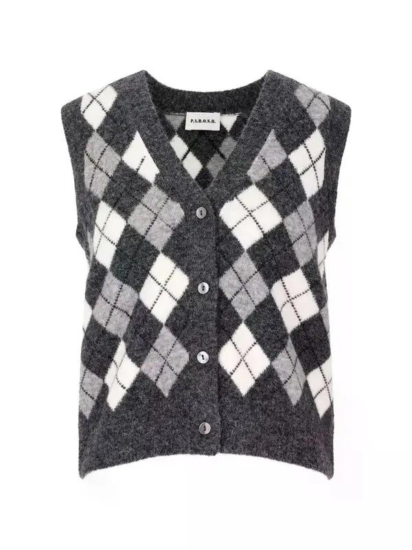 P.a.r.o.s.h Argyle-knit V-neck Sleeveless Cardigan