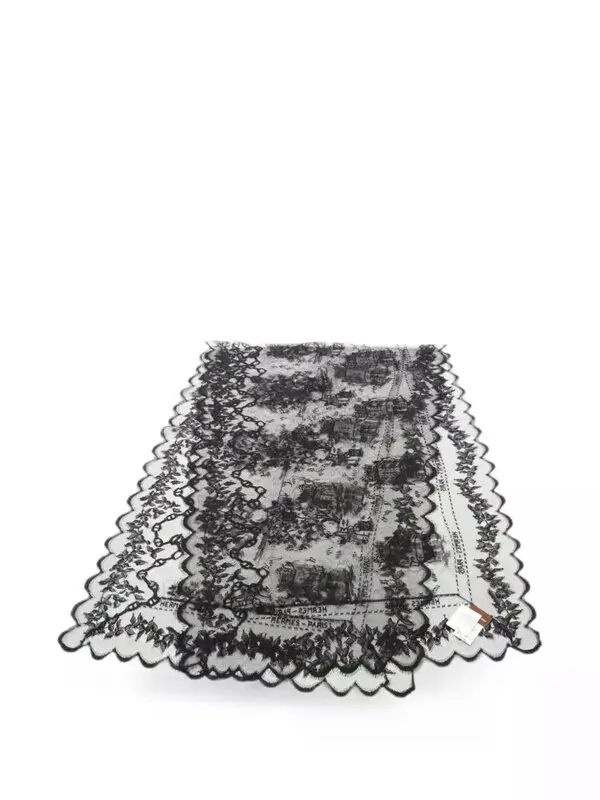 Hermès 2020s Floral-lace Cotton Shawl - Black