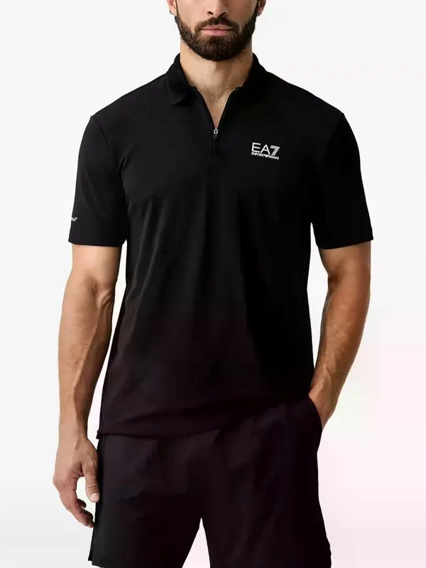 EA7 Logo-print Zip-neck Polo Shirt - Black