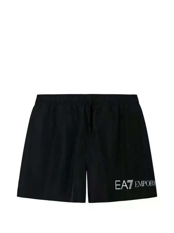 EA7 Logo Print Swim Shorts - Black