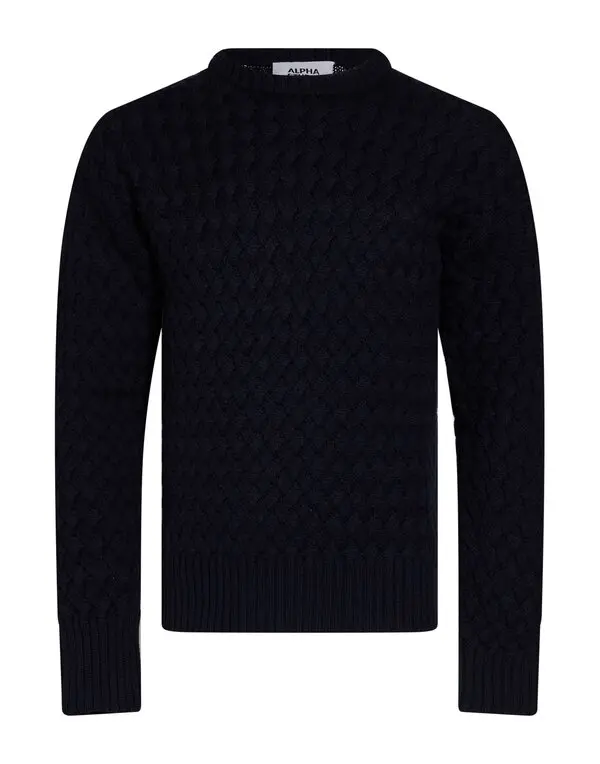 Alpha Studio Merino Wool Crewneck Sweater - Midnight Blue