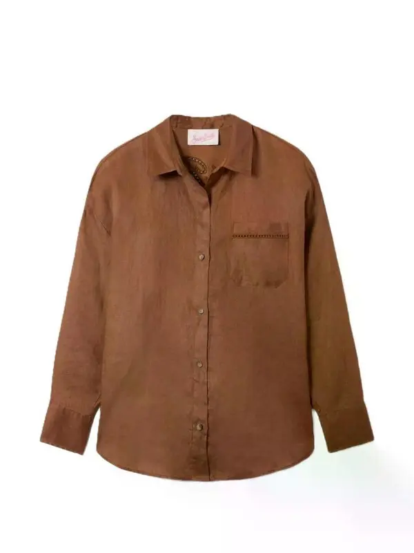 MC2 SAINT BARTH Linen Cristal Shirt With Perforated Embroidery - Brown