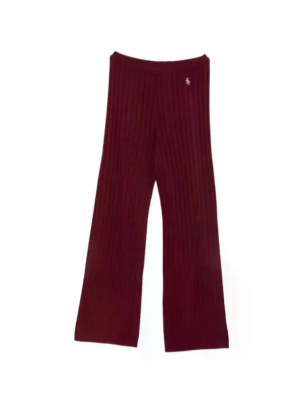 SPORTY & RICH Ribbed-knit Palazzo Pants - Red