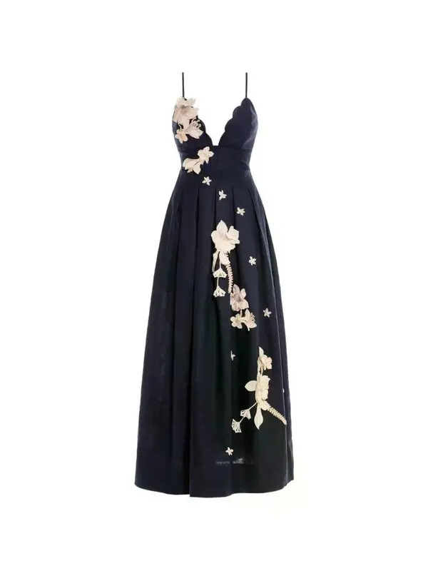 Agua Bendita Sula Cauca Floral-appliqué Maxi Dress - Blue