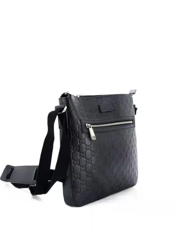 Gucci Signature Zip Messenger Bag Guccissima Leather Medium Crossbody Bag - Black