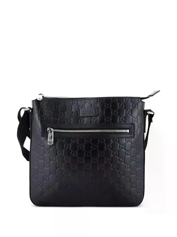 Gucci Signature Embossed Leather Messenger Bag - Black