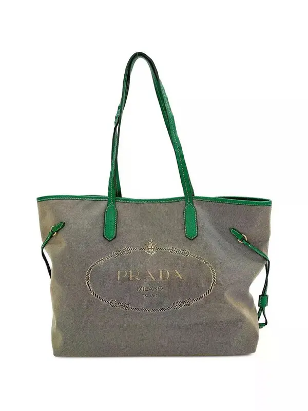 Prada Logo Print Canvas Tote Bag - Neutrals