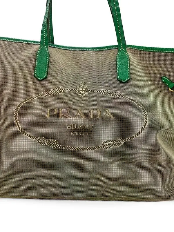 Prada Logo Print Canvas Tote Bag - Neutrals