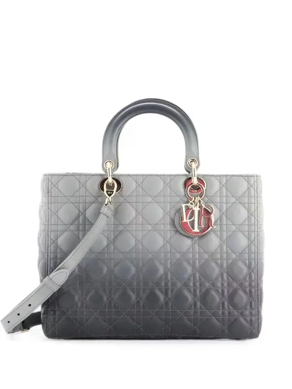 Dior Lady Lambskin Cannage Quilt Large Tote Bag - Grey
