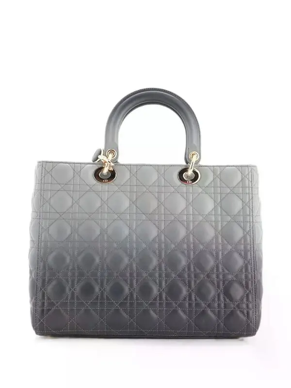 Dior Lady Lambskin Cannage Quilt Large Tote Bag - Grey