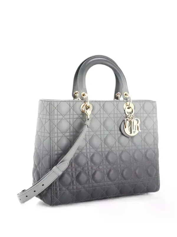Dior Lady Lambskin Cannage Quilt Large Tote Bag - Grey