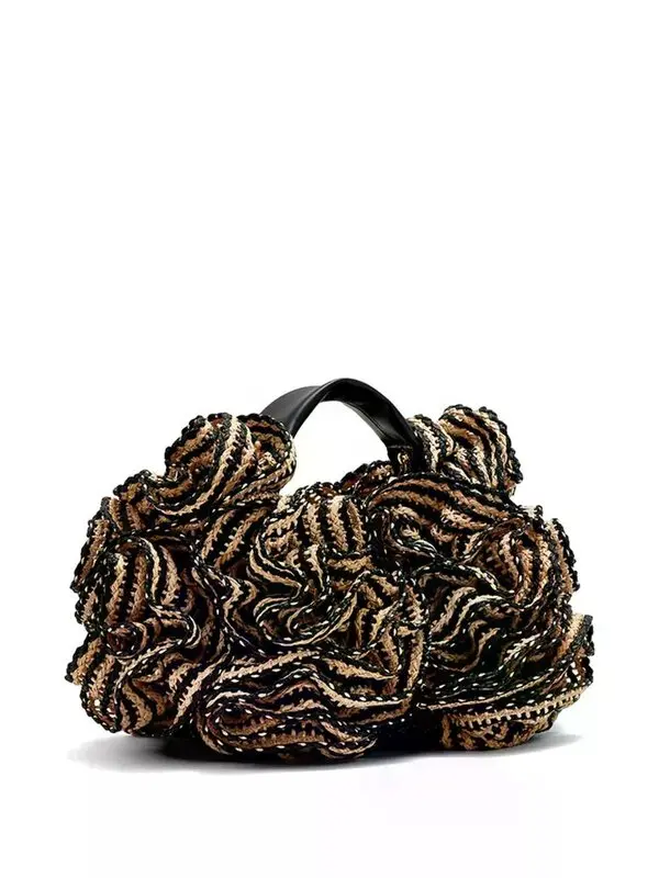 GANNI Mini Ruffled Straw Tote Bag
